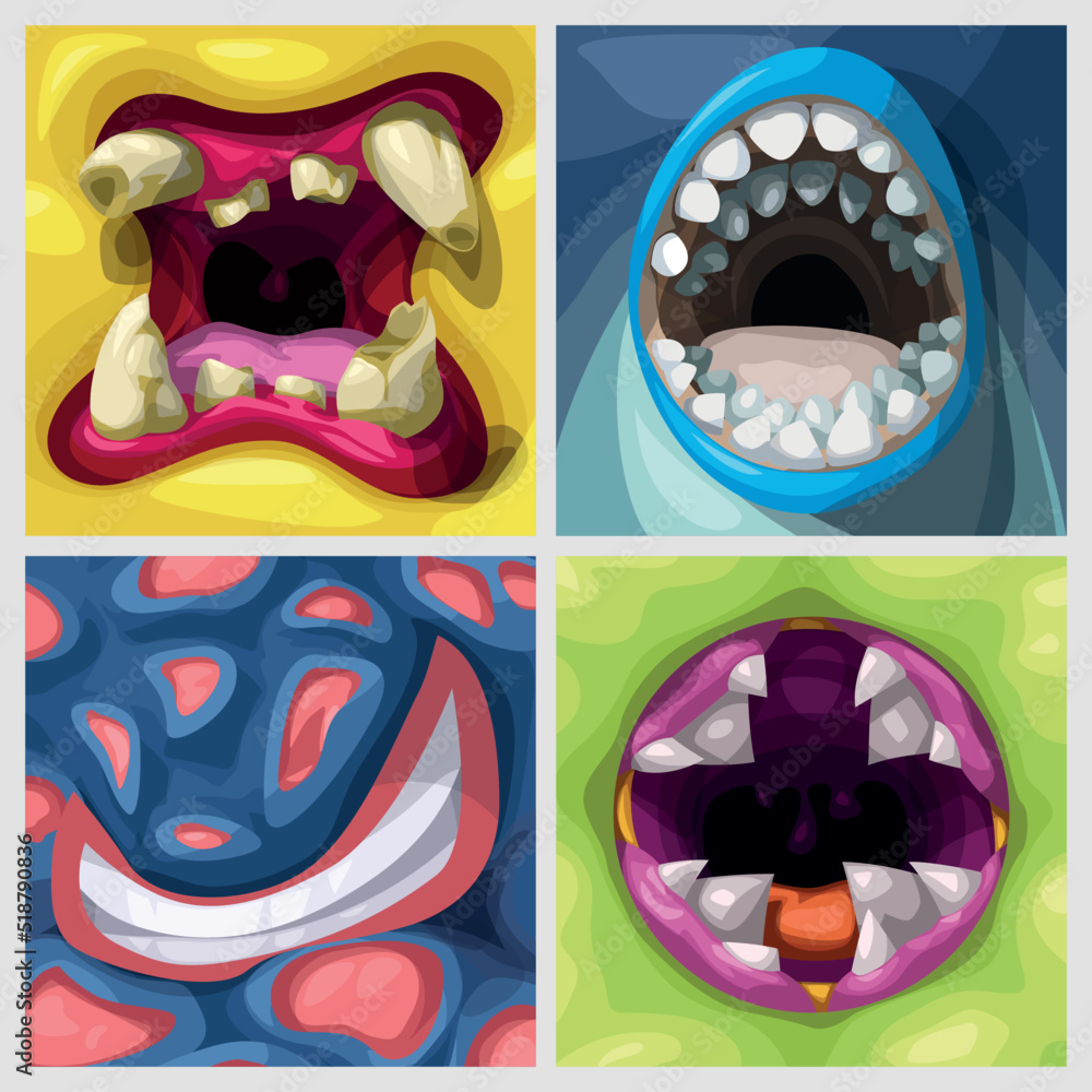 colorful cartoon style monsters mouths in set Stock Vector | Adobe Stock
