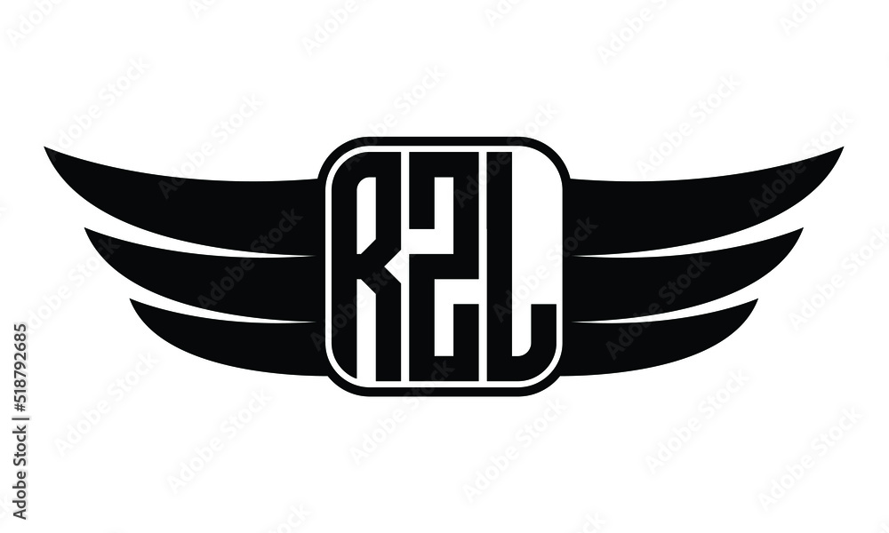 RZL three Letter Wings Flying Initial wing symbol minimalist creative ...