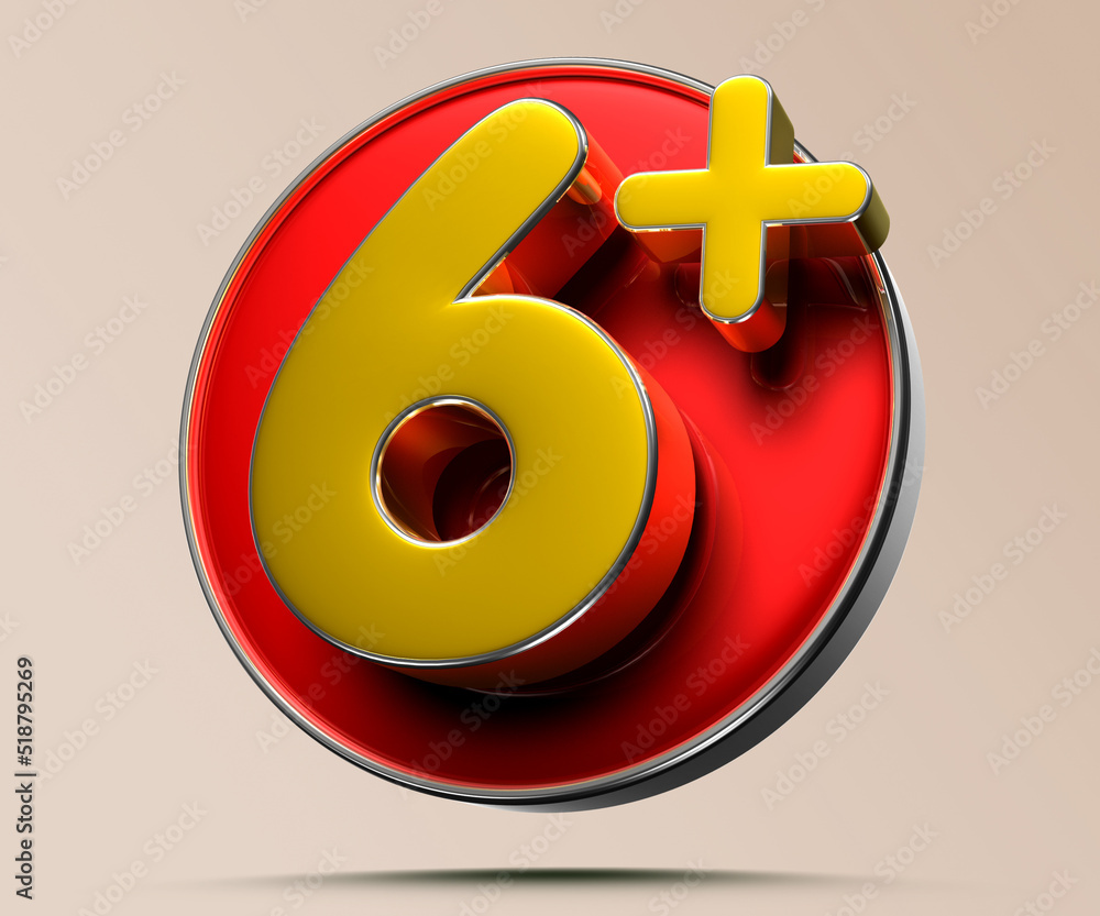 6 plus 3D illustration on light cream background have work path ...