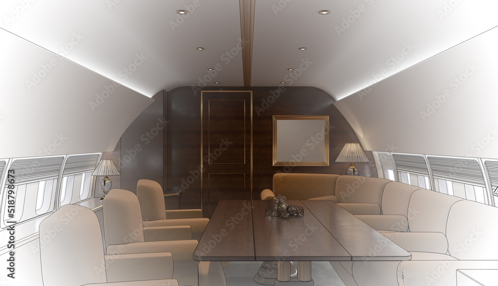 3d visualization of the VIP cabin of a business class aircraft, 3d ...