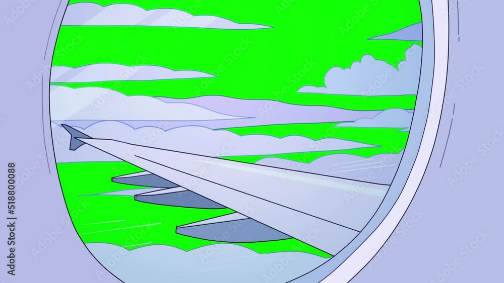 4K Animated background. View from the porthole of the plane with clouds ...