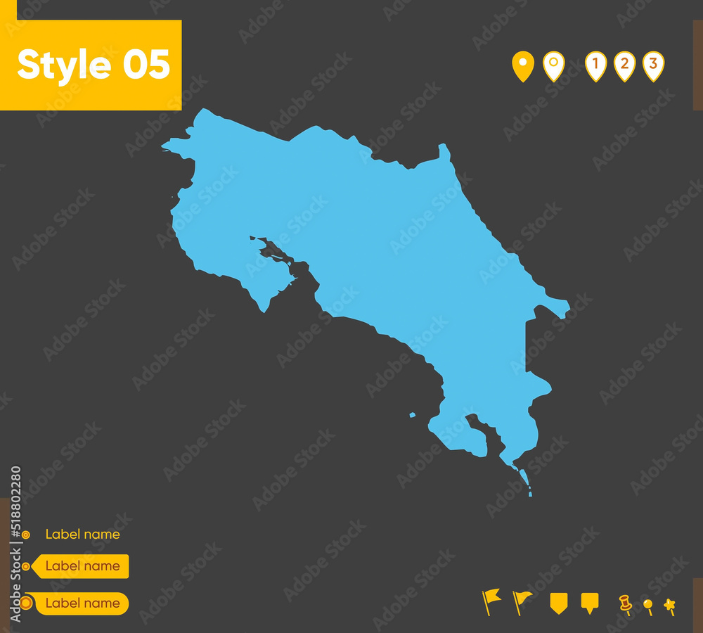 Costa Rica - map isolated on gray background. Outline map. Vector ...