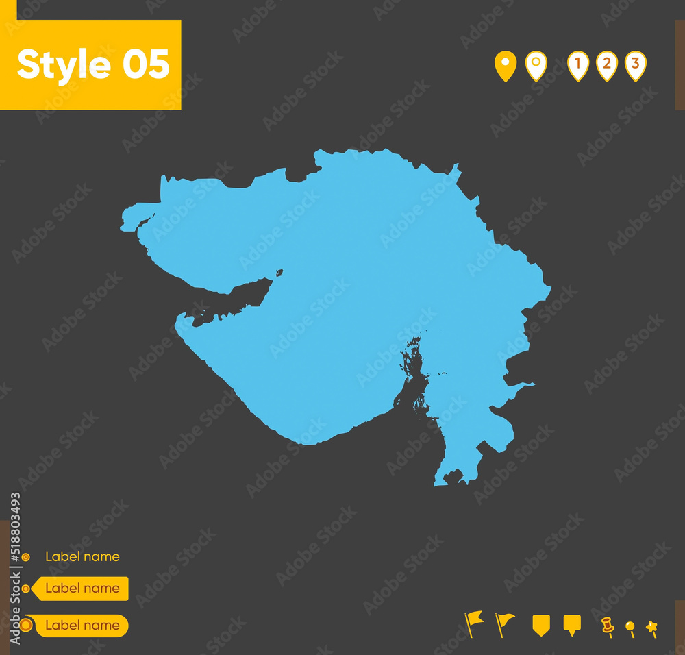 Gujarat, India - map isolated on gray background. Outline map. Vector ...