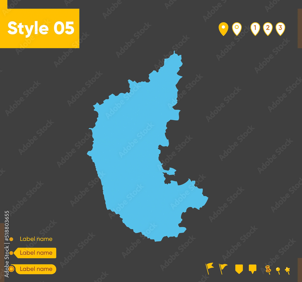 Karnataka, India - map isolated on gray background. Outline map. Vector ...