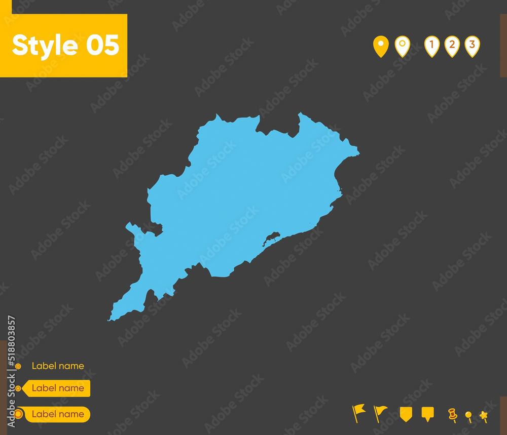 Odisha, India - map isolated on gray background. Outline map. Vector ...