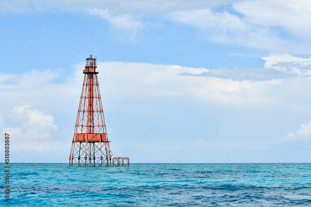 Sombrero Key Lighthouse offshore of Vaca Key in Marathon in the Florida ...