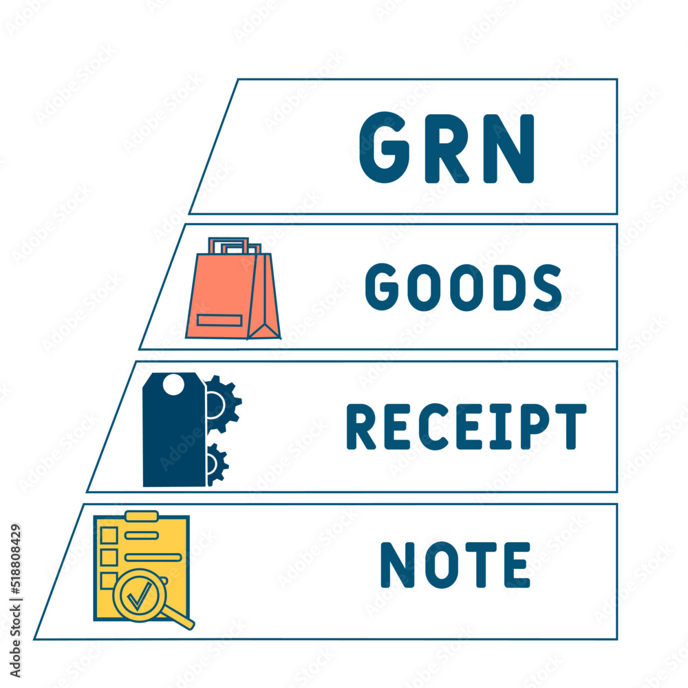 GRN - goods receipt note acronym, business concept. word lettering ...