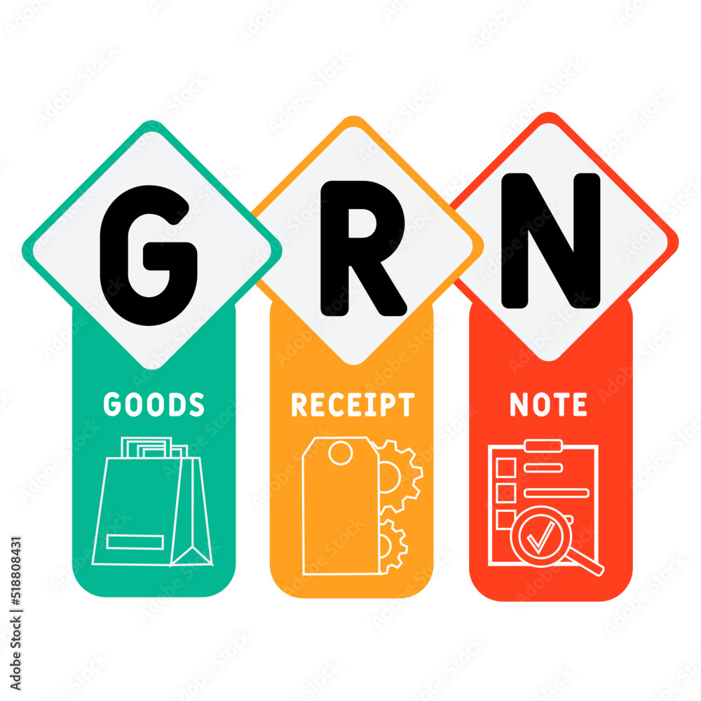 GRN - goods receipt note acronym, business concept. word lettering ...