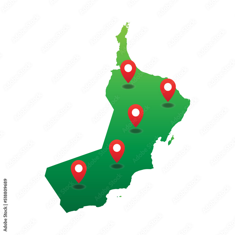 Oman Map with pin location Stock Vector | Adobe Stock