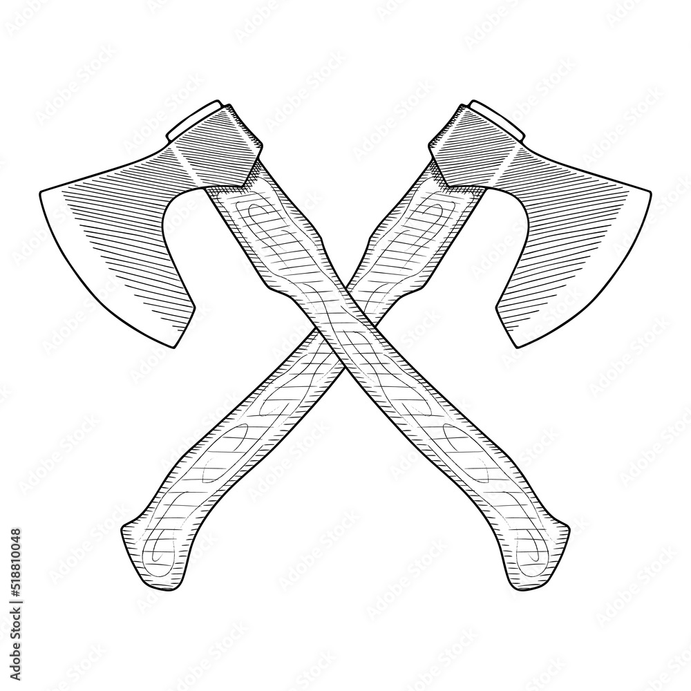 Crossed axes in the doodle style isolated on a white background. A ...