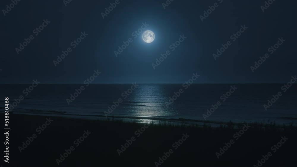 Ocean at Night with full moon Stock Video | Adobe Stock