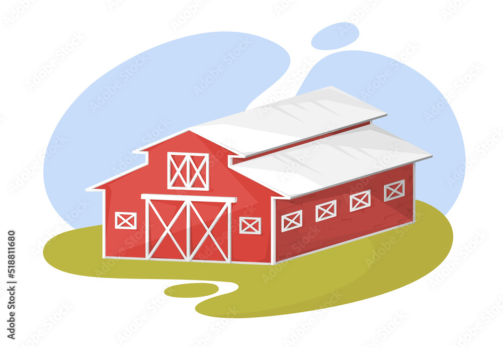 Vector large old vintage red barn with white roof on abstract ...