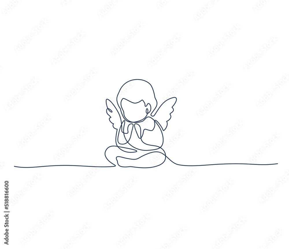 Angel. Continuous line art drawing. Vector illustration for interior, t ...