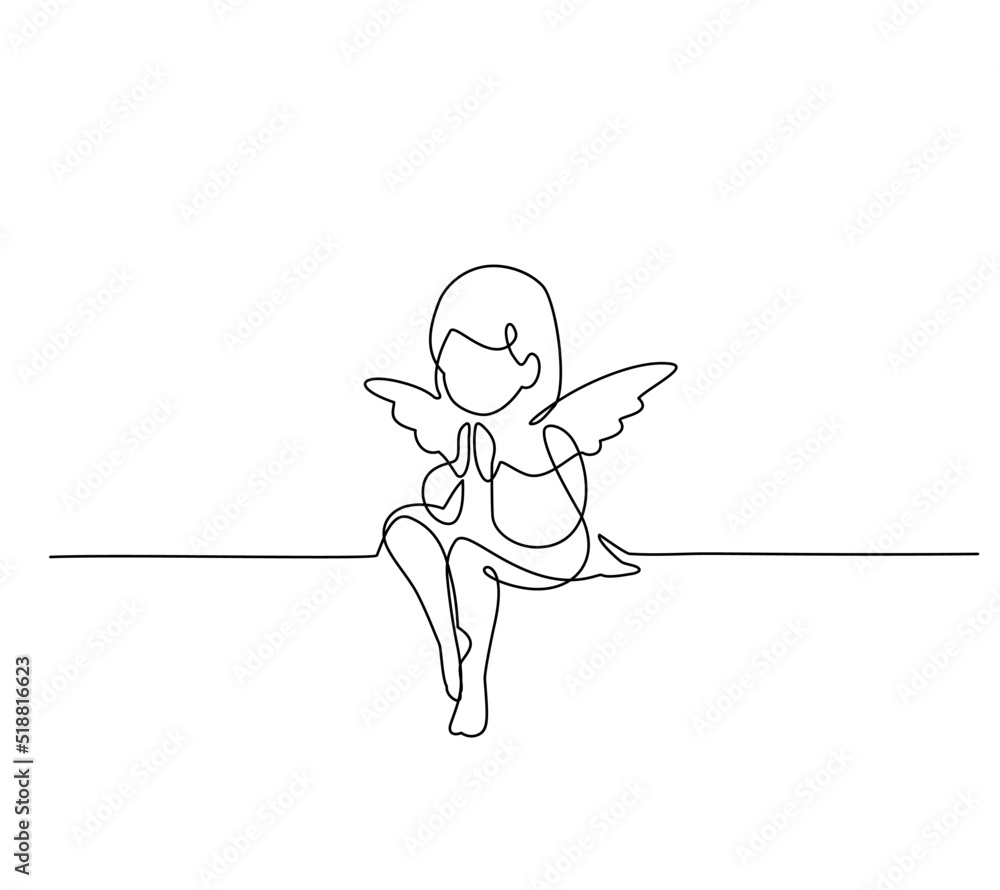 Angel. Continuous line art drawing. Vector illustration for interior, t ...