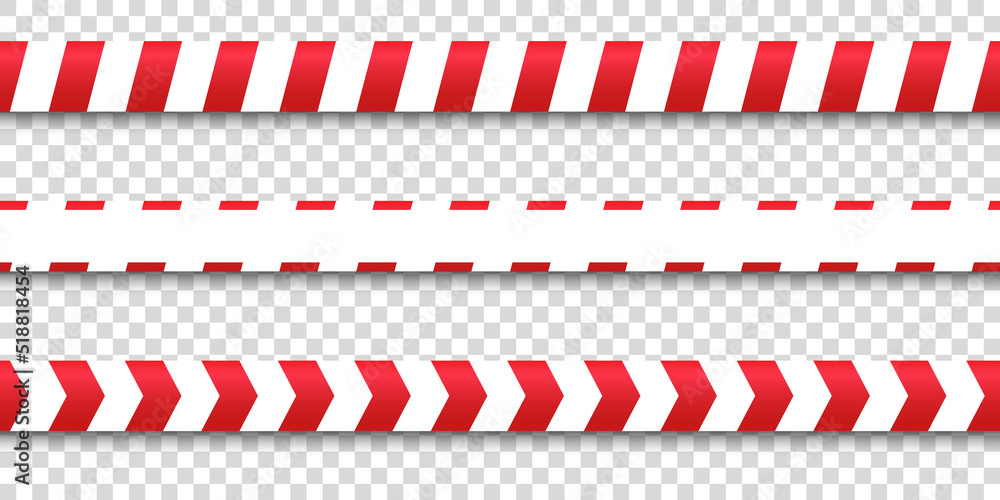 Caution, set of red warning tapes. White and red striped line. Warning ...