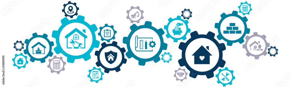 House building vector illustration concept with connected icons related ...