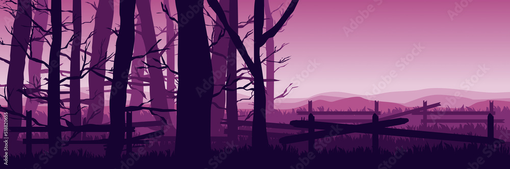 forest landscape with spooky dead tree silhouette vector illustration ...