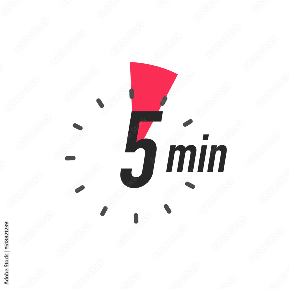 Icon 5 minutes timer color style isolated on white background. Clock ...
