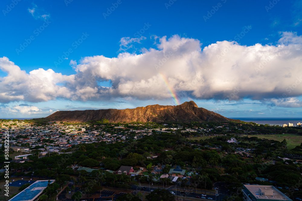 Rainbow over Diamond Head mountain in Waikiki/Honolulu, Hawaii on the ...
