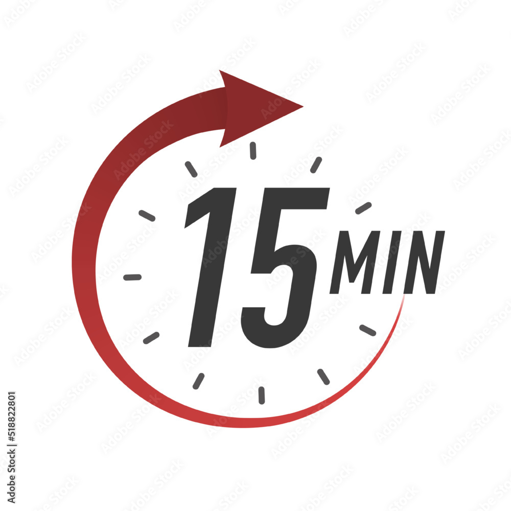 Icon 15 minutes timer color style isolated on white background. Clock ...