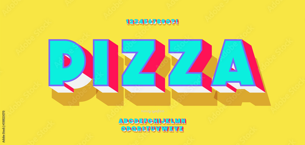 Vector pizza font 3d bold color modern typography for infographics ...