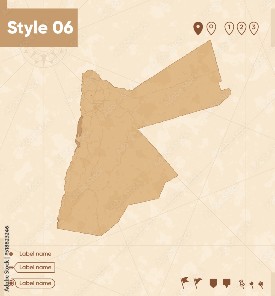 Jordan - map in vintage style, retro style map, sepia, vintage. Vector ...