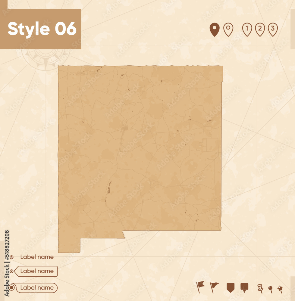 New Mexico, USA - map in vintage style, retro style map, sepia, vintage ...