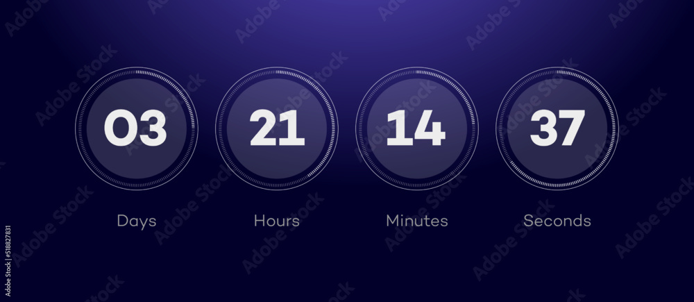 Time remaining with circle coutdown of days, hours, minutes, seconds ...