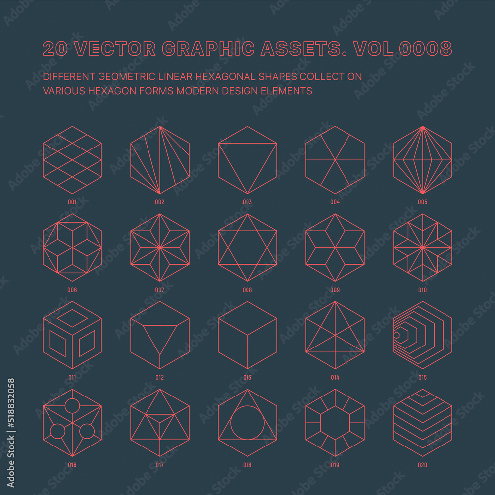Vector Graphic Assets Various Outline Geometric Hexagons Collection ...