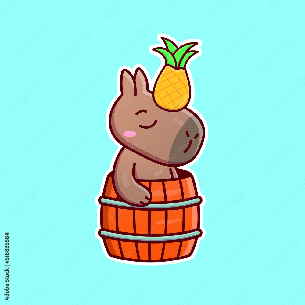 Cute cartoon capybara with pineapple in vector illustration. Isolated ...