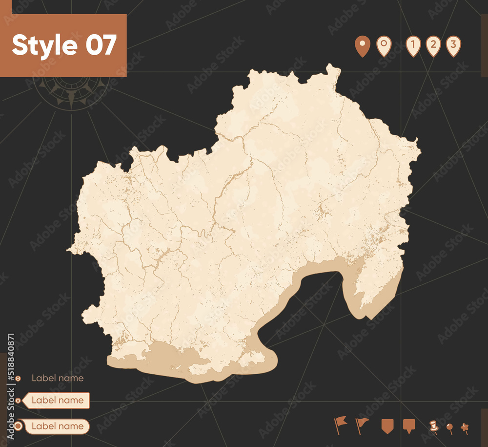 Magadan Region, Russia - map in vintage style, retro style, sepia ...