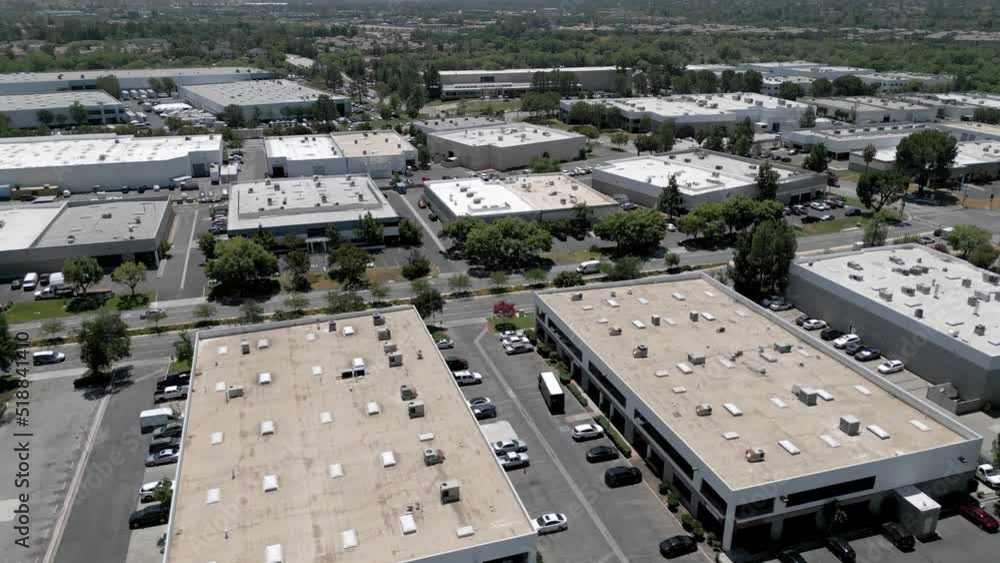 Office and warehouse buildings are shown from an overhead view in a ...