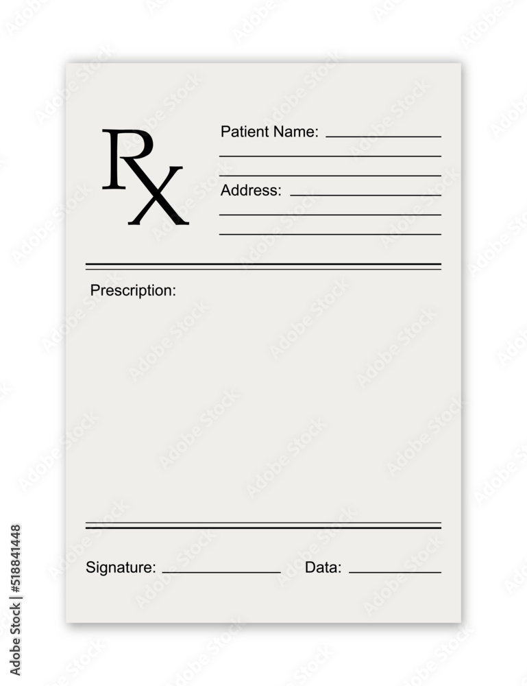 Rx medical prescription empty blank. Rx recipe form modern flat design ...