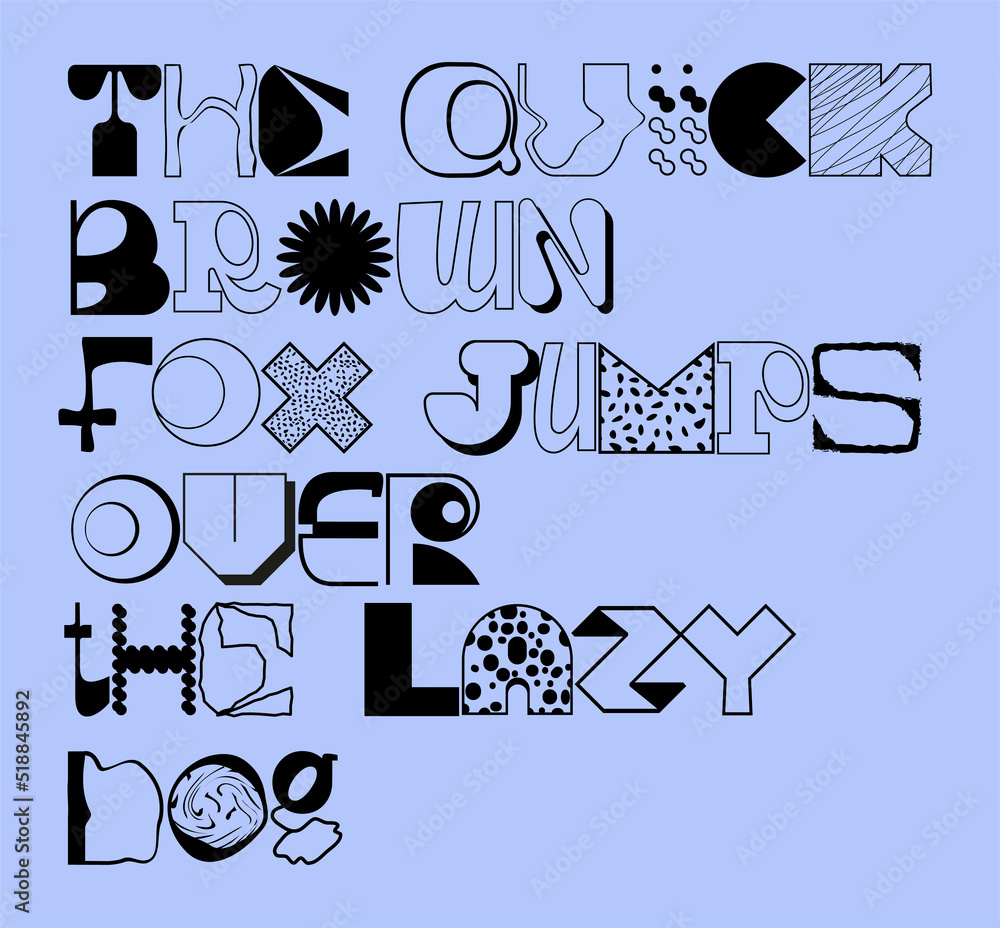 Large set of random letter shapes. English alphabet from geometric ...