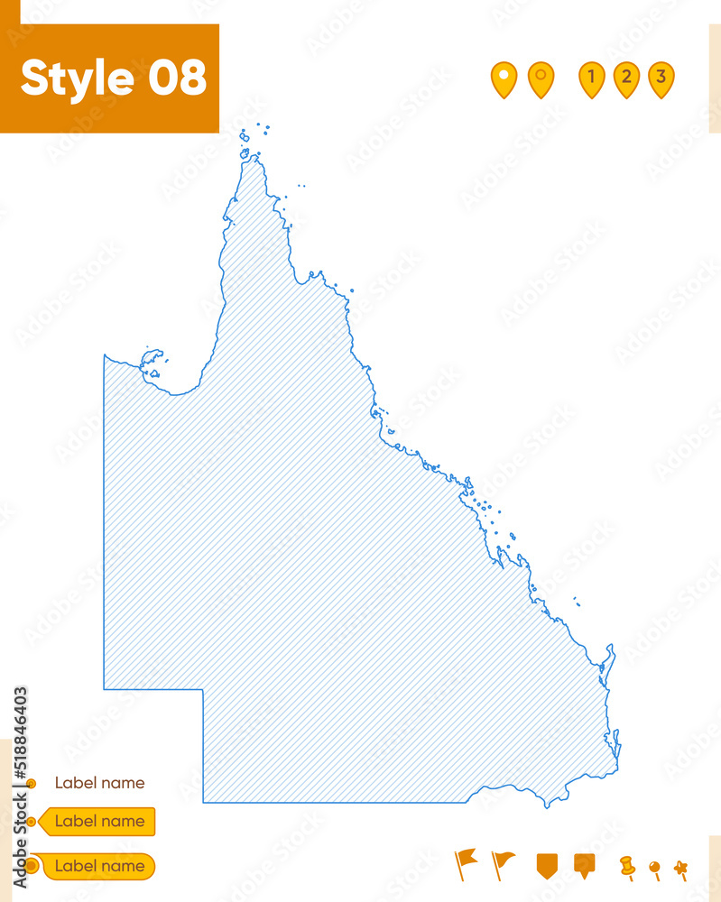Queensland, Australia - grid map isolated on white background. Outline ...
