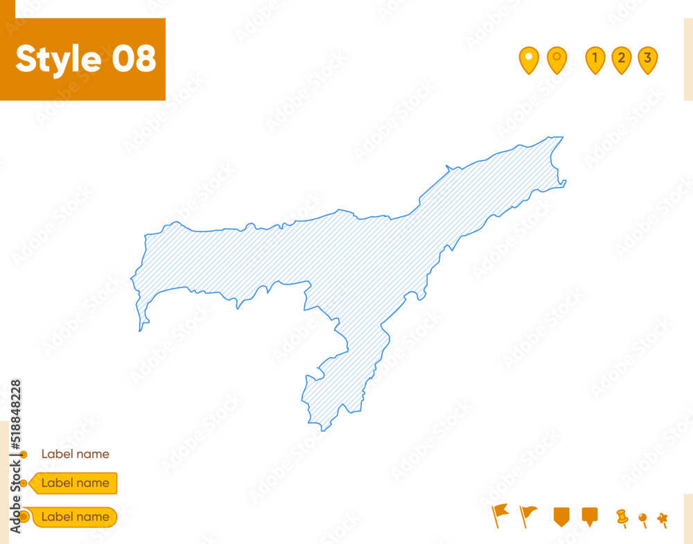Assam, India - grid map isolated on white background. Outline map ...