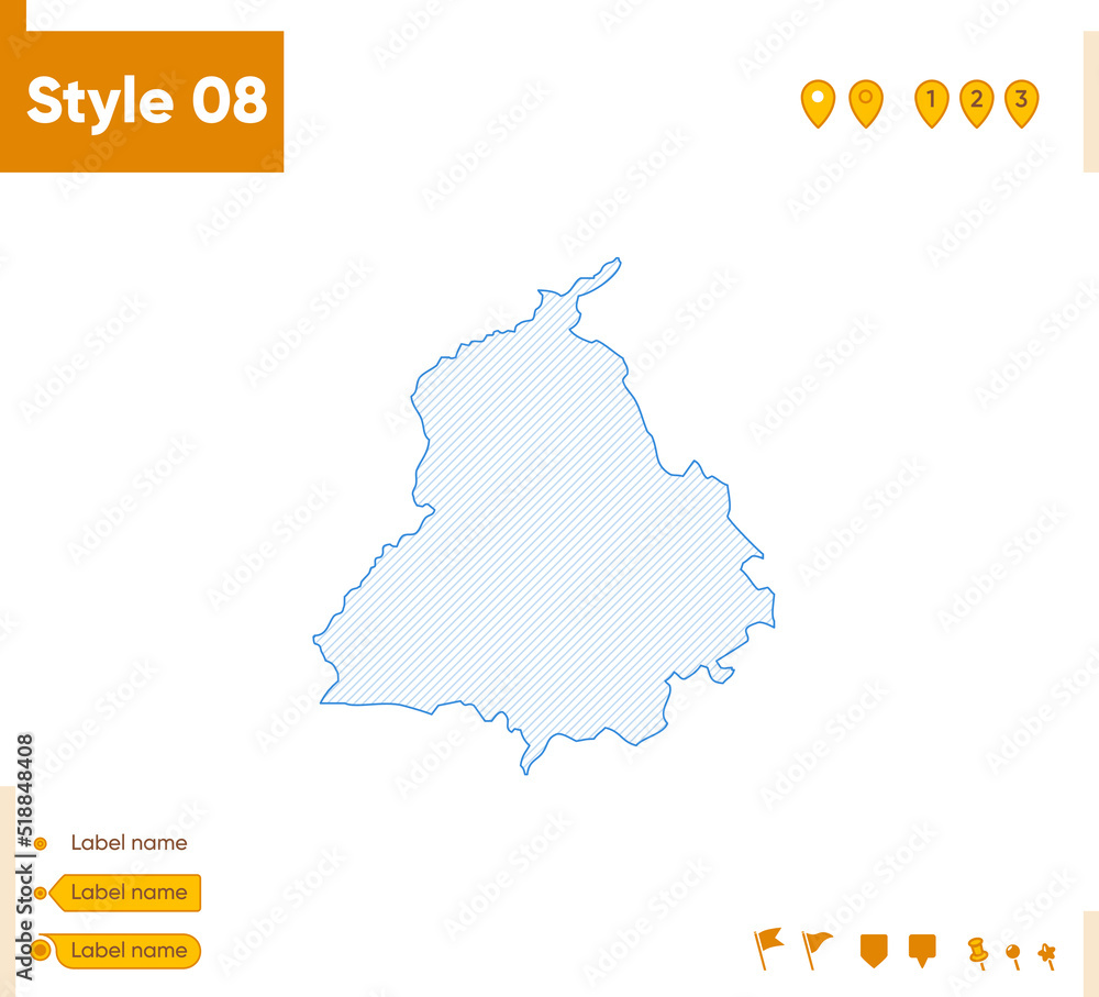 Punjab, India - grid map isolated on white background. Outline map ...