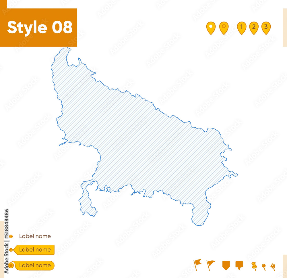 Uttar Pradesh, India - grid map isolated on white background. Outline ...