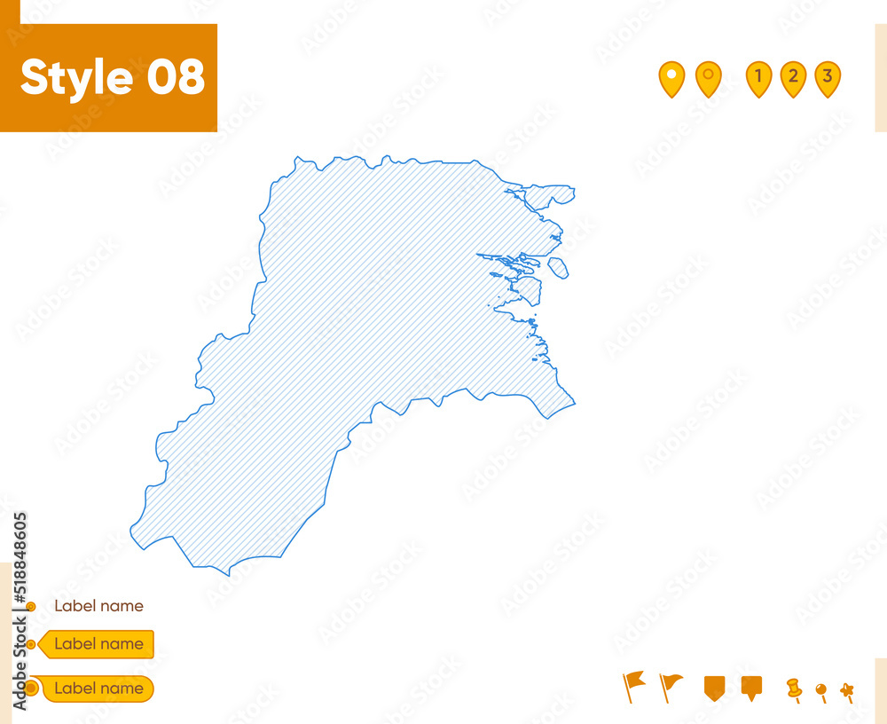 North Kalimantan, Indonesia - grid map isolated on white background. Outline map. Simple line ...