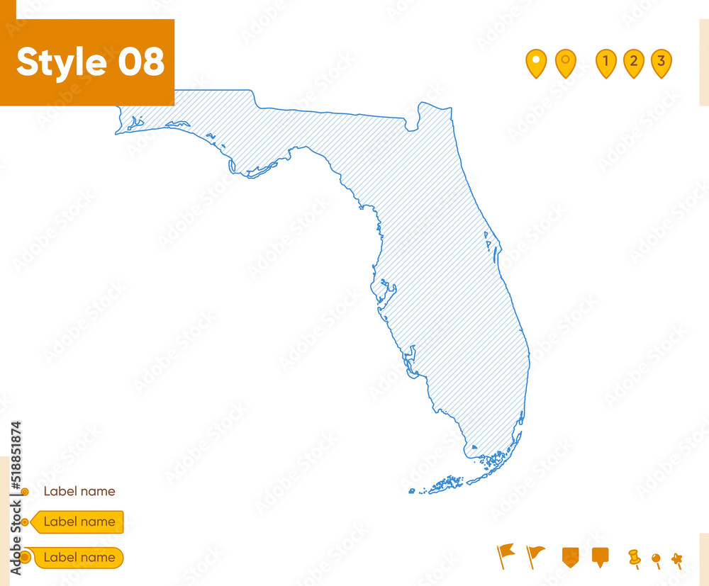 Florida, USA - grid map isolated on white background. Outline map ...