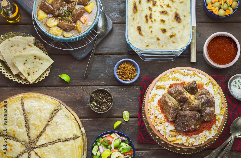 Arabic cuisine; Middle Eastern traditional lunch. It's also a meat ...