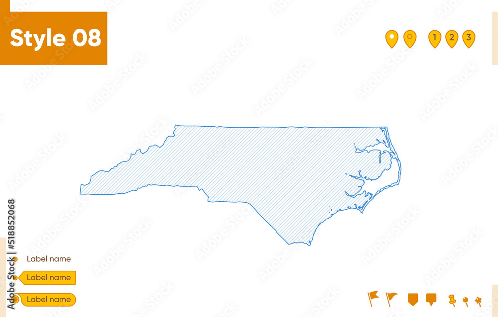 North Carolina, USA - grid map isolated on white background. Outline ...