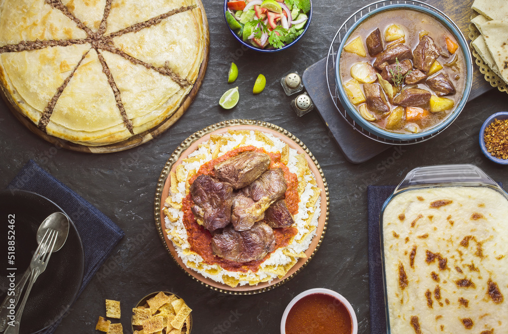 Arabic cuisine; Middle Eastern traditional lunch. It's also a meat ...