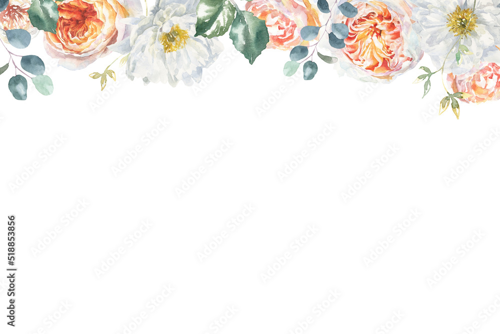 Watercolor floral drop, border frame illustration, botanical vintage ...