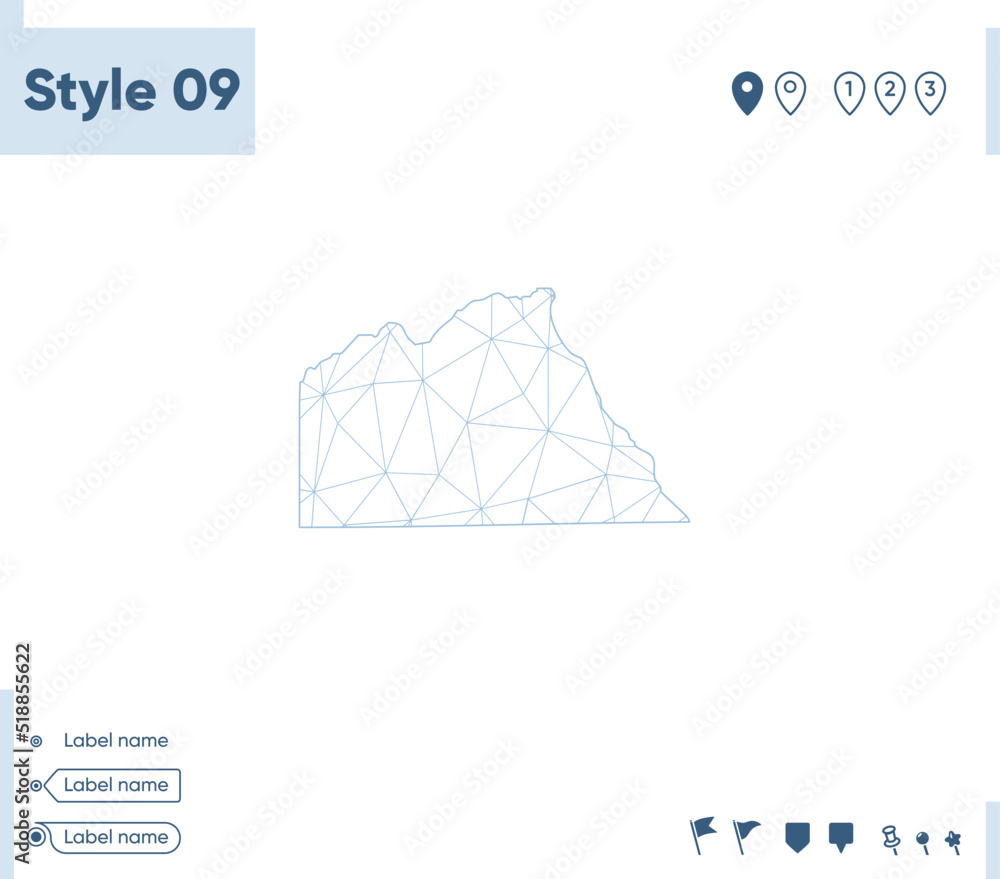 Chobe, Botswana - white low poly map, polygonal map. Outline map ...