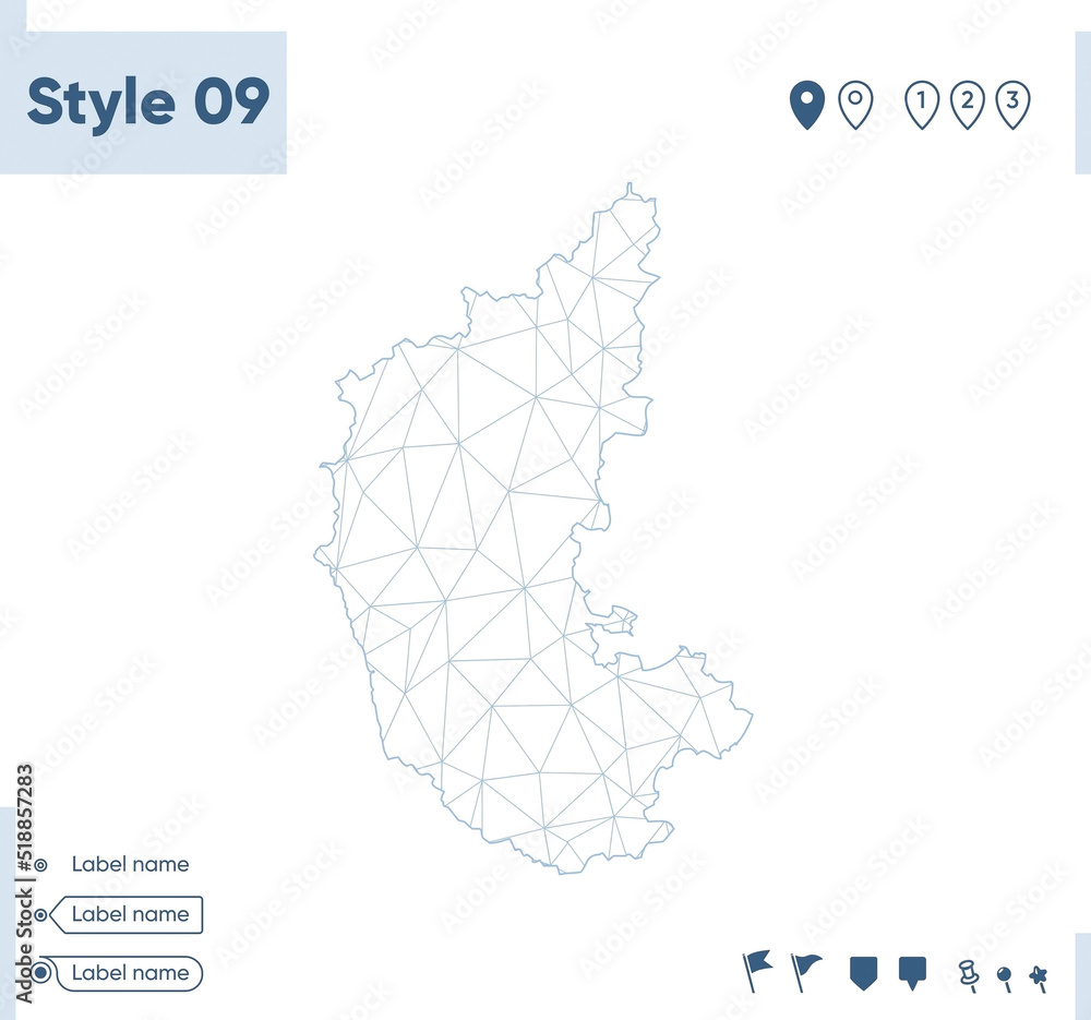 Karnataka, India - white low poly map, polygonal map. Outline map ...