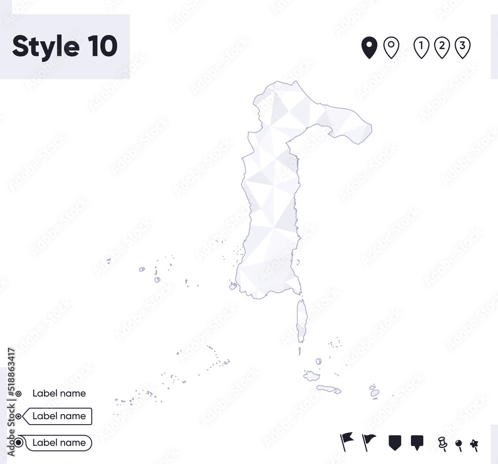 South Sulawesi, Indonesia - white and gray low poly map, polygonal map ...