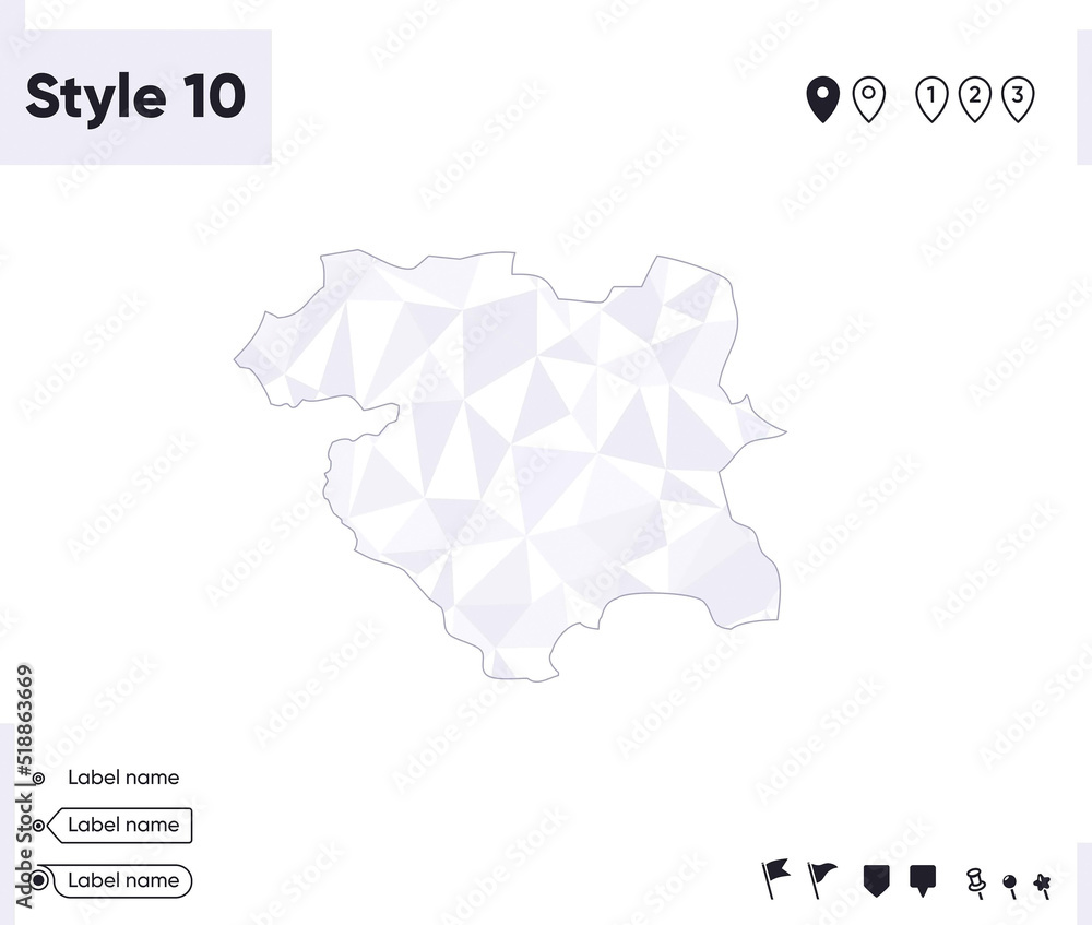 Kurdistan, Iran - white and gray low poly map, polygonal map. Outline ...
