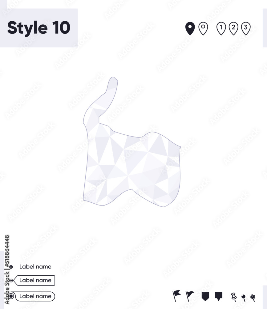 Darkhan Uul, Mongolia - white and gray low poly map, polygonal map ...