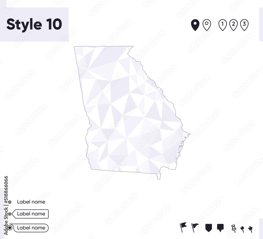 Georgia, USA - white and gray low poly map, polygonal map. Outline map ...